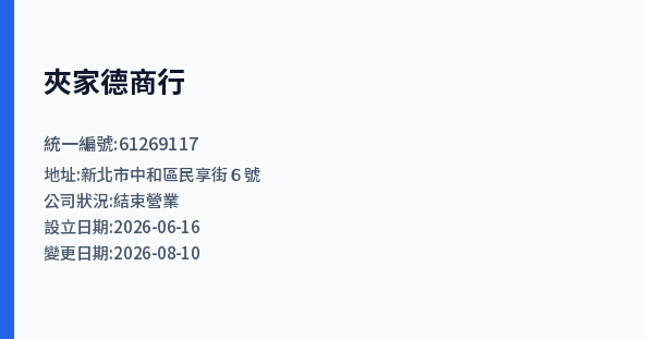 夾家德商行的照片-統編 61269117 公司登記資料與營業項目詳細圖表