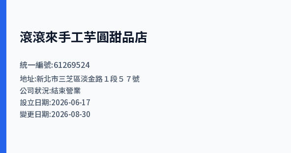 滾滾來手工芋圓甜品店的照片-統編 61269524 公司登記資料與營業項目詳細圖表