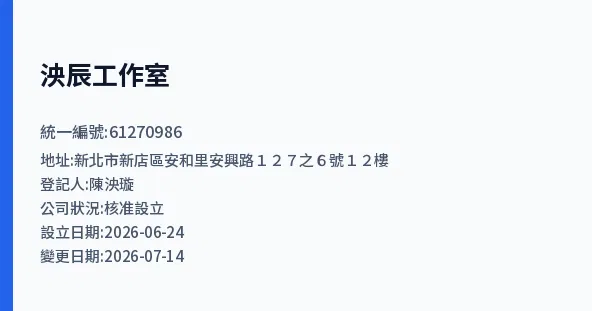泱辰工作室的照片-統編 61270986(新北市) 公司登記資料與營業項目詳細圖表