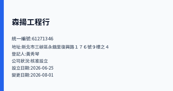 森揚工程行的照片-統編 61271346 公司登記資料與營業項目詳細圖表