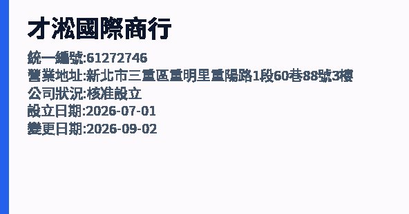 才淞國際商行的照片-統編 61272746 公司登記資料與營業項目詳細圖表