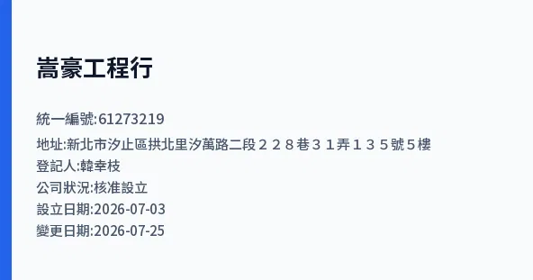 嵩豪工程行的照片-統編 61273219(新北市) 公司登記資料與營業項目詳細圖表