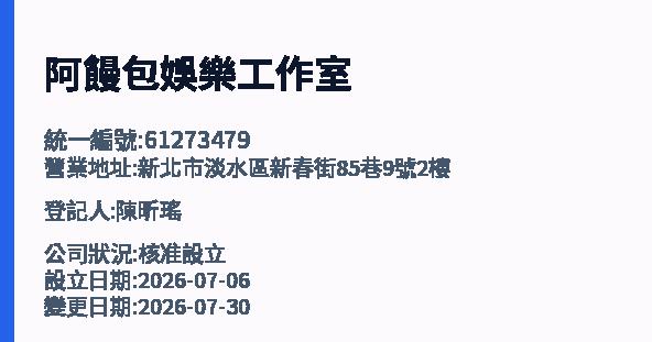 阿饅包娛樂工作室的照片-統編 61273479(新北市) 公司登記資料與營業項目詳細圖表