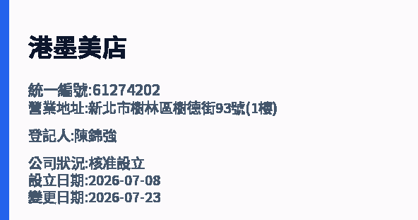 港墨美店的照片-統編 61274202(新北市) 公司登記資料與營業項目詳細圖表