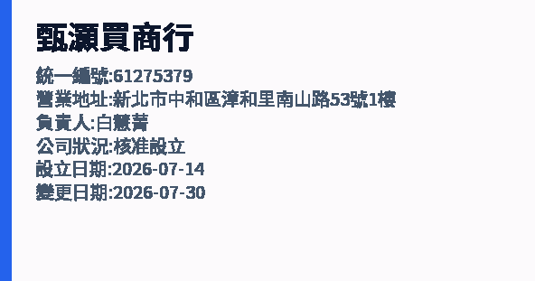 甄灝買商行的照片-統編 61275379(新北市) 公司登記資料與營業項目詳細圖表