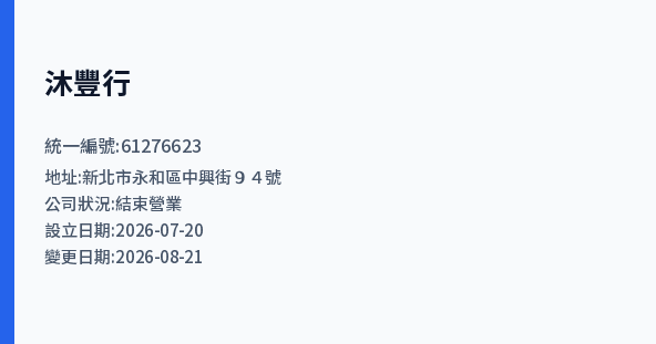 沐豐行的照片-統編 61276623(新北市) 公司登記資料與營業項目詳細圖表