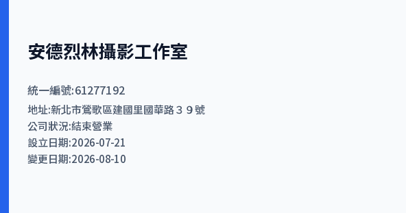 安德烈林攝影工作室的照片-統編 61277192(新北市) 公司登記資料與營業項目詳細圖表