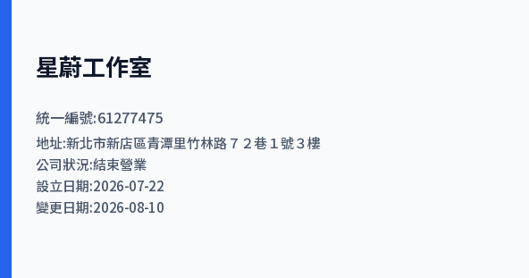 星蔚工作室的照片-統編 61277475(新北市) 公司登記資料與營業項目詳細圖表