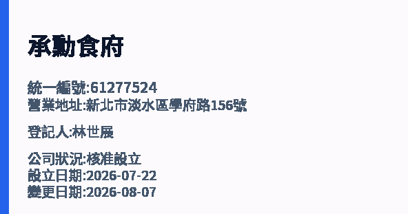 承勳食府的照片-統編 61277524(新北市) 公司登記資料與營業項目詳細圖表