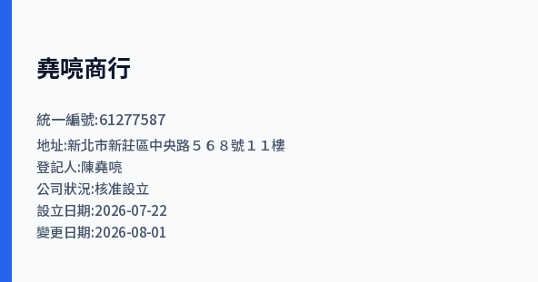 堯喨商行的照片-統編 61277587(新北市) 公司登記資料與營業項目詳細圖表