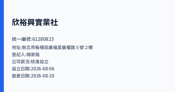 欣裕興實業社的照片-統編 61280823(新北市) 公司登記資料與營業項目詳細圖表