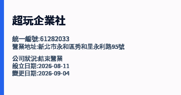 超玩企業社的照片-統編 61282033(新北市) 公司登記資料與營業項目詳細圖表
