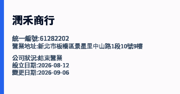 潤禾商行的照片-統編 61282202(新北市) 公司登記資料與營業項目詳細圖表