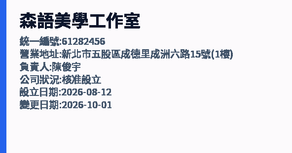 森語美學工作室的照片-統編 61282456(新北市) 公司登記資料與營業項目詳細圖表