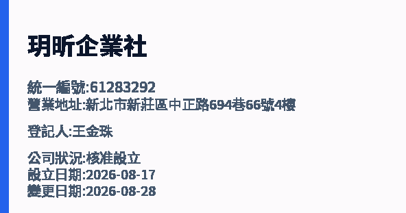玥昕企業社的照片-統編 61283292(新北市) 公司登記資料與營業項目詳細圖表