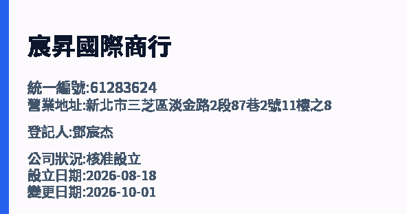 宸昇國際商行的照片-統編 61283624(新北市) 公司登記資料與營業項目詳細圖表