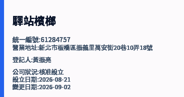 驛站檳榔的照片-統編 61284757(新北市) 公司登記資料與營業項目詳細圖表