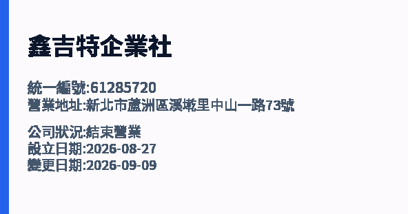 鑫吉特企業社的照片-統編 61285720(新北市) 公司登記資料與營業項目詳細圖表