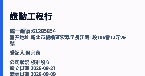 證勤工程行的照片-統編 61285854(新北市) 公司登記資料與營業項目詳細圖表