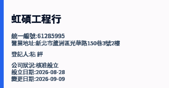 虹碩工程行的照片-統編 61285995(新北市) 公司登記資料與營業項目詳細圖表