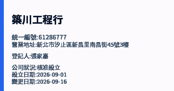 築川工程行的照片-統編 61286777(新北市) 公司登記資料與營業項目詳細圖表