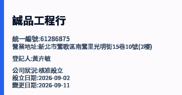 誠品工程行的照片-統編 61286875(新北市) 公司登記資料與營業項目詳細圖表