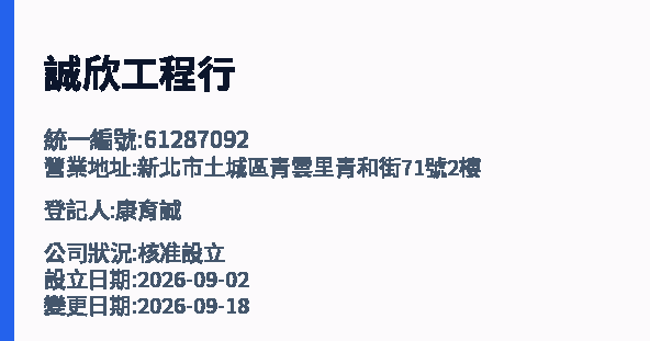 誠欣工程行的照片-統編 61287092(新北市) 公司登記資料與營業項目詳細圖表