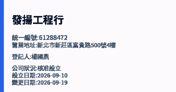 發揚工程行的照片-統編 61288472(新北市) 公司登記資料與營業項目詳細圖表