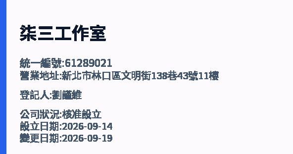 柒三工作室的照片-統編 61289021(新北市) 公司登記資料與營業項目詳細圖表