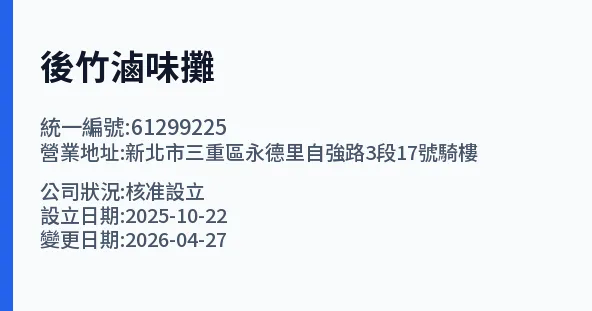 後竹滷味攤的照片-統編 61299225(新北市) 公司登記資料與營業項目詳細圖表