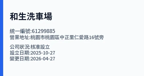 和生洗車場的照片-統編 61299885(桃園市) 公司登記資料與營業項目詳細圖表