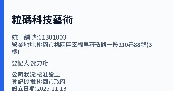 粒碼科技藝術的照片-統編 61301003(桃園市) 公司登記資料與營業項目詳細圖表
