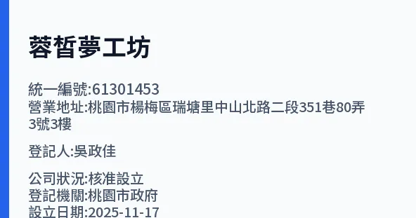 蓉皙夢工坊的照片-統編 61301453(桃園市) 公司登記資料與營業項目詳細圖表