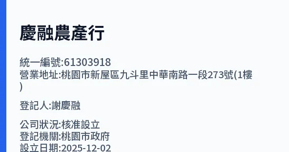 慶融農產行的照片-統編 61303918(桃園市) 公司登記資料與營業項目詳細圖表