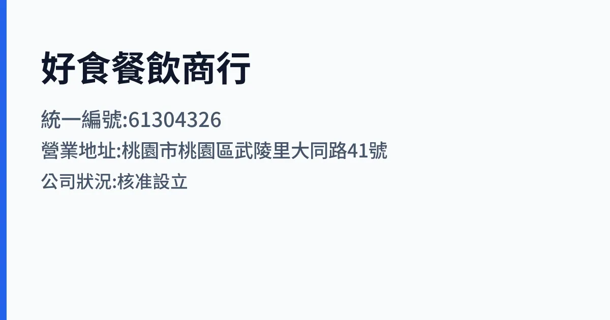 好食餐飲商行 - 統編 61304326(桃園市) 公司登記資料與營業項目詳細圖表