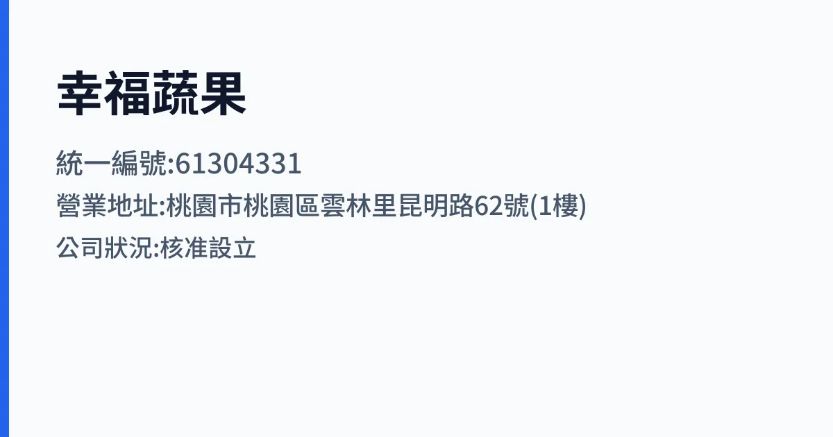 幸福蔬果 - 統編 61304331（桃園市） 公司登記資料與營業項目詳細圖表