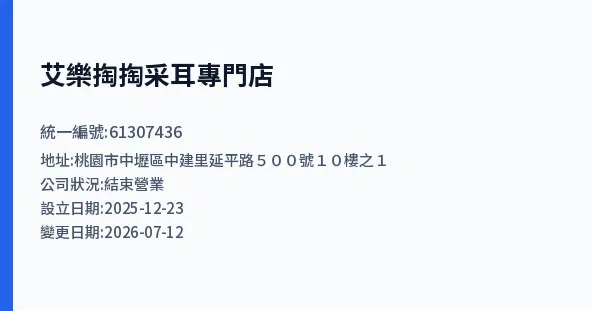艾樂掏掏采耳專門店的照片-統編 61307436 公司登記資料與營業項目詳細圖表