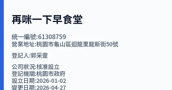 再咪一下早食堂的照片-統編 61308759(桃園市) 公司登記資料與營業項目詳細圖表