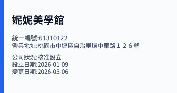 妮妮美學館的照片-統編 61310122(桃園市) 公司登記資料與營業項目詳細圖表