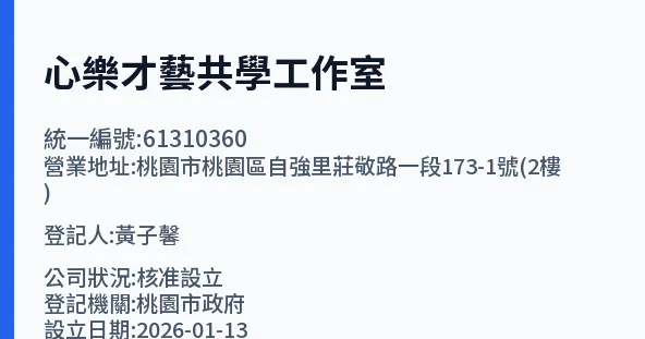 心樂才藝共學工作室的照片-統編 61310360(桃園市) 公司登記資料與營業項目詳細圖表