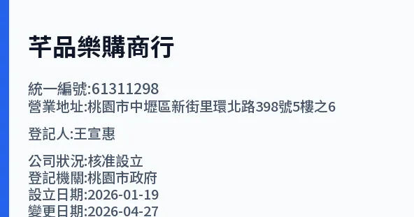 芊品樂購商行的照片-統編 61311298(桃園市) 公司登記資料與營業項目詳細圖表