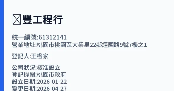墭豐工程行的照片-統編 61312141(桃園市) 公司登記資料與營業項目詳細圖表