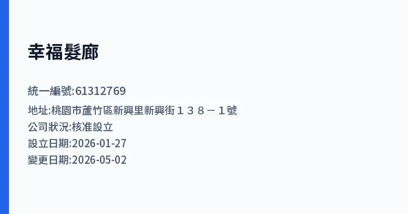 幸福髮廊的照片-統編 61312769(桃園市) 公司登記資料與營業項目詳細圖表