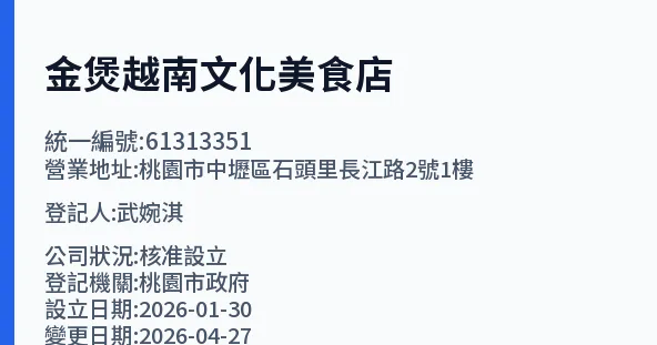 金煲越南文化美食店的照片-統編 61313351(桃園市) 公司登記資料與營業項目詳細圖表