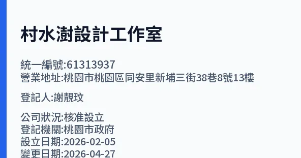村水澍設計工作室的照片-統編 61313937(桃園市) 公司登記資料與營業項目詳細圖表