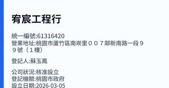 宥宸工程行的照片-統編 61316420(桃園市) 公司登記資料與營業項目詳細圖表