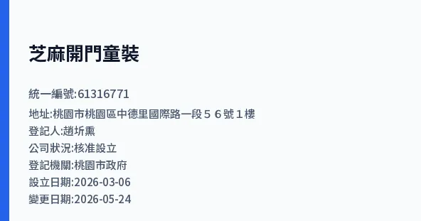 芝麻開門童裝的照片-統編 61316771(桃園市) 公司登記資料與營業項目詳細圖表