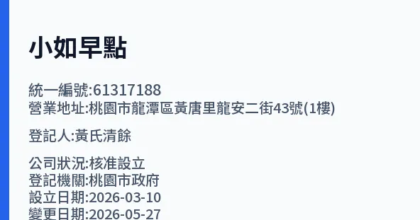 小如早點的照片-統編 61317188(桃園市) 公司登記資料與營業項目詳細圖表