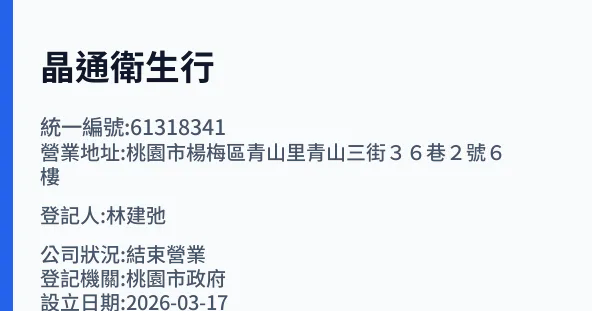 晶通衛生行的照片-統編 61318341(桃園市) 公司登記資料與營業項目詳細圖表