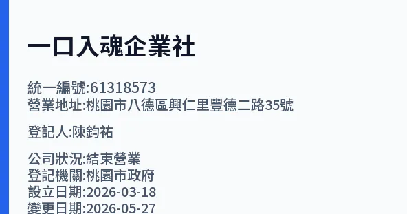 一口入魂企業社的照片-統編 61318573 公司登記資料與營業項目詳細圖表